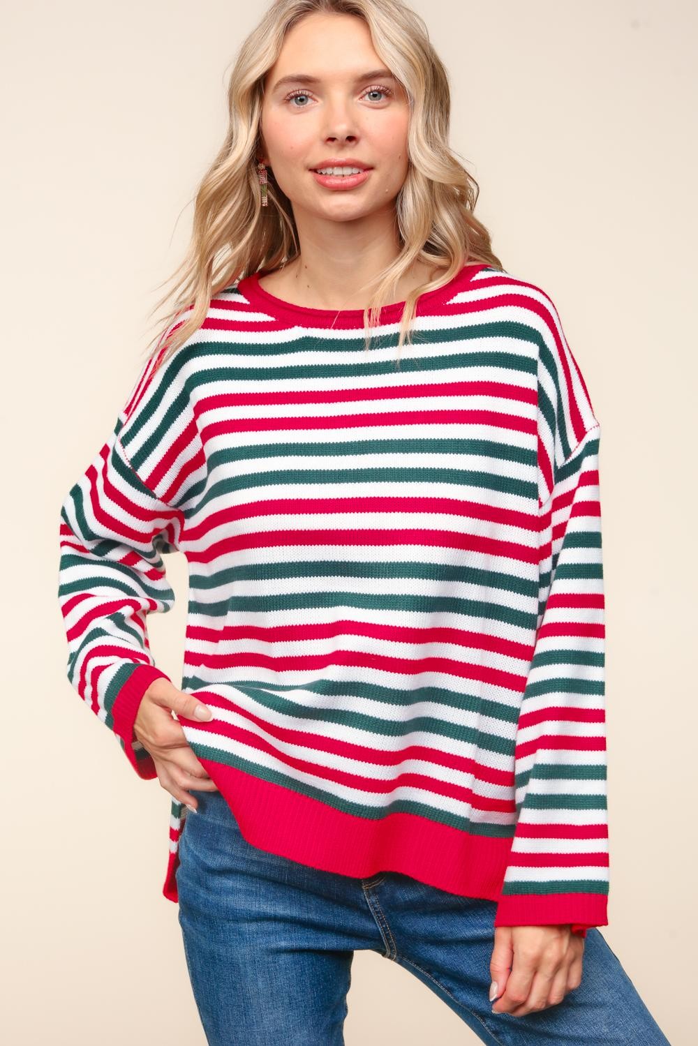 PLUS MULTI COLOR STRIPE OVERSIZED SWEATER KNIT TOP