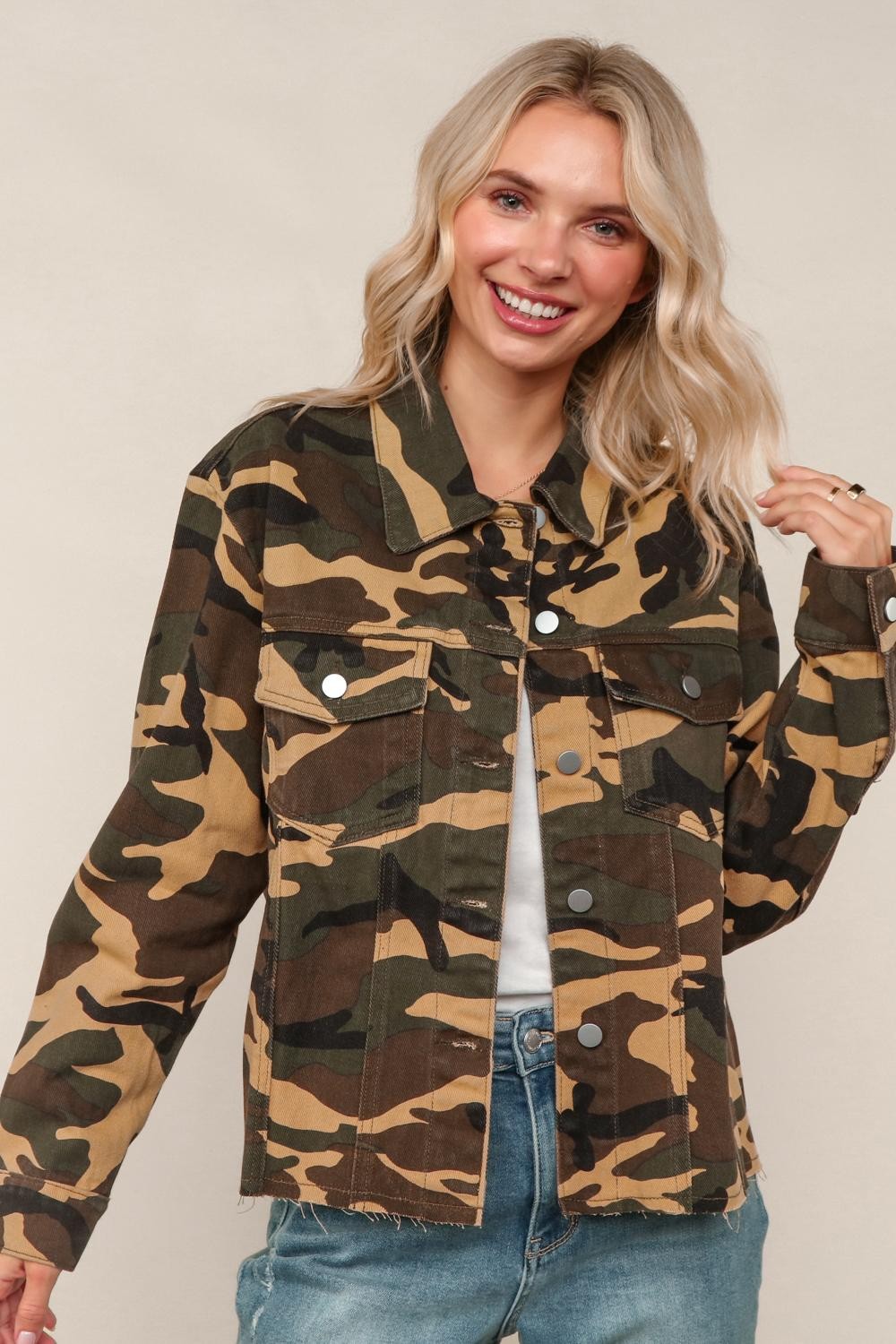 PLUS CAMOUFLAGE JACKET W/ CUT EDGE DETAIL